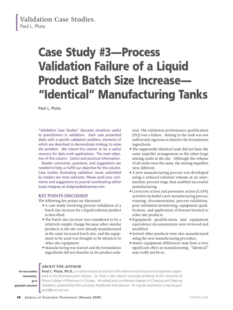 Process Validation Failure of A Liquid Product Batch Size Increase ...