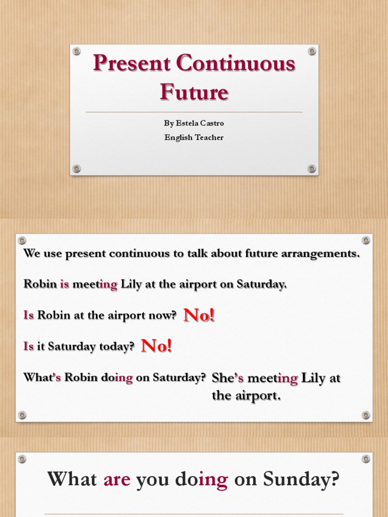 Present Continuous Future: by Estela Castro English Teacher | PDF