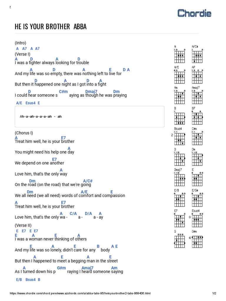 He Is Your Brother ABBA Chords and Lyrics For Guitar | PDF | Song ...