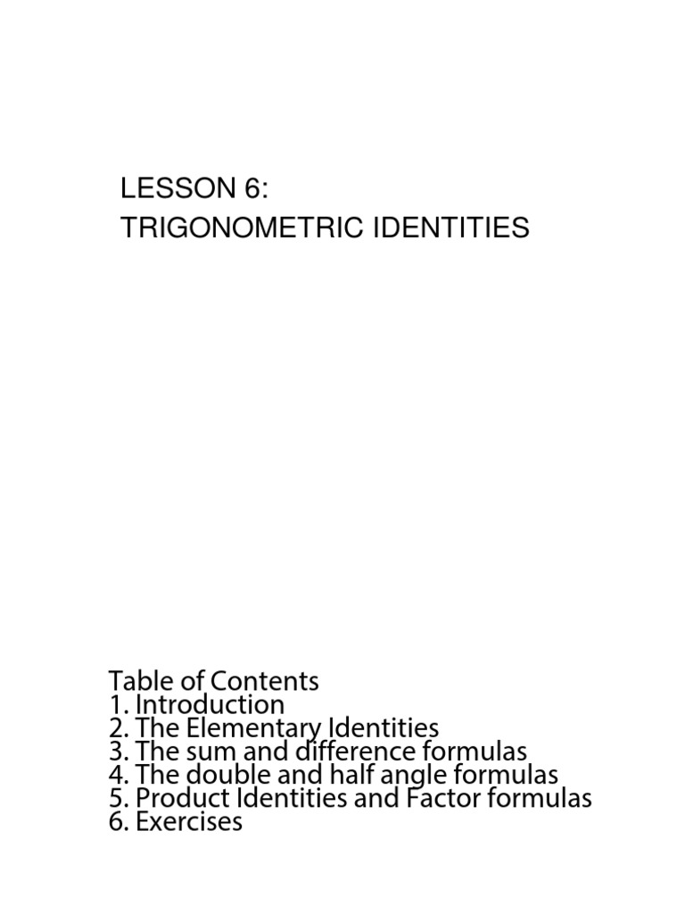 Lect6 Identities | PDF | Trigonometric Functions | Sine