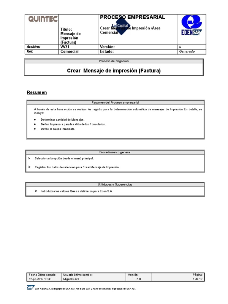 BPP-SD-VV31 - Crear Mensaje de Impresion (Factura) | PDF | Tabla (base ...