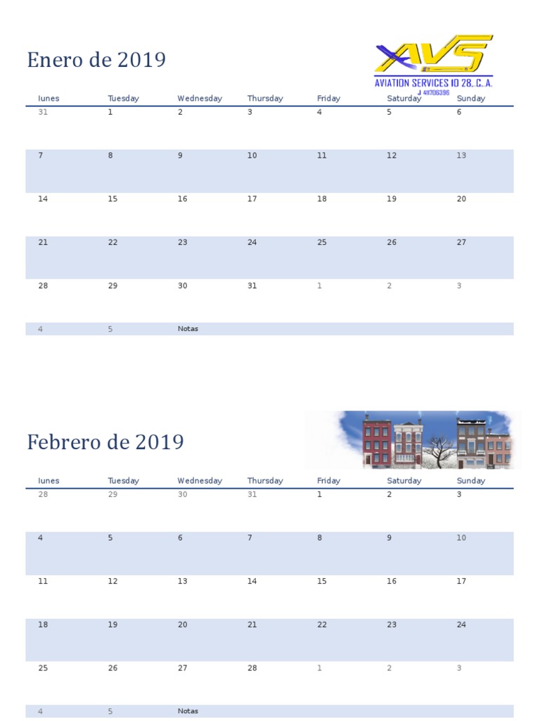 Calendario 2019 con Notas | PDF