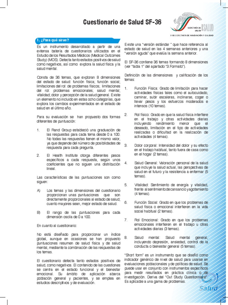 sf-36.pdf | Cuestionario | Depresión (estado de ánimo)