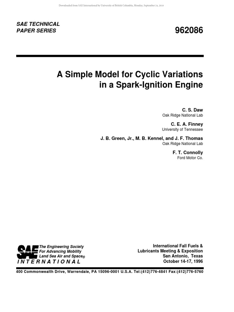 Sae Technical Paper Series: C. S. Daw | PDF | Combustion | Chaos Theory