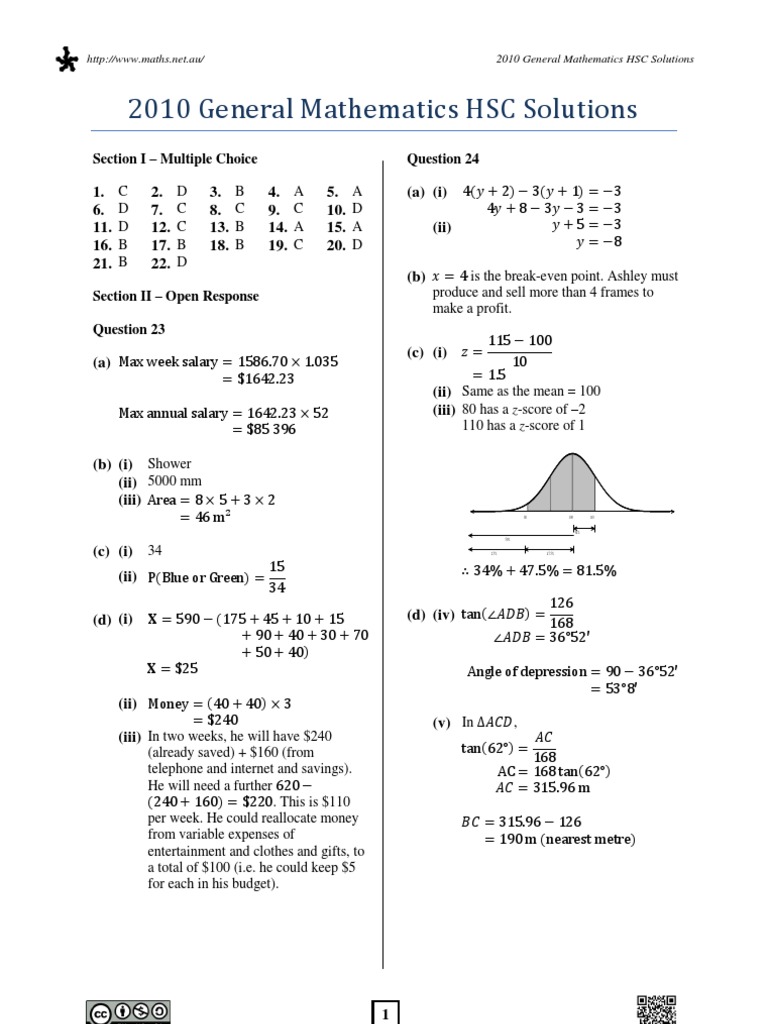 2010 General Mathematics HSC Solutions | PDF | Volume | Interest 2010 General Mathematics HSC Solutions | PDF | Volume | Interest
