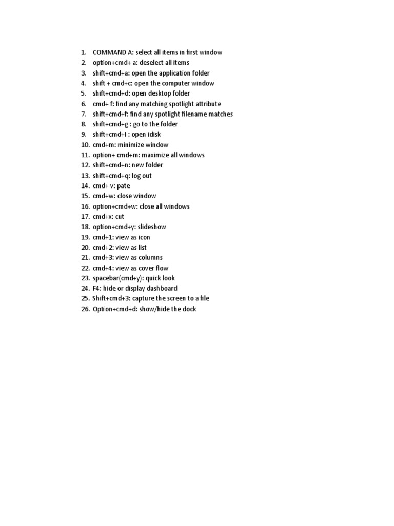 Essential Mac Keyboard Shortcuts PDF | PDF
