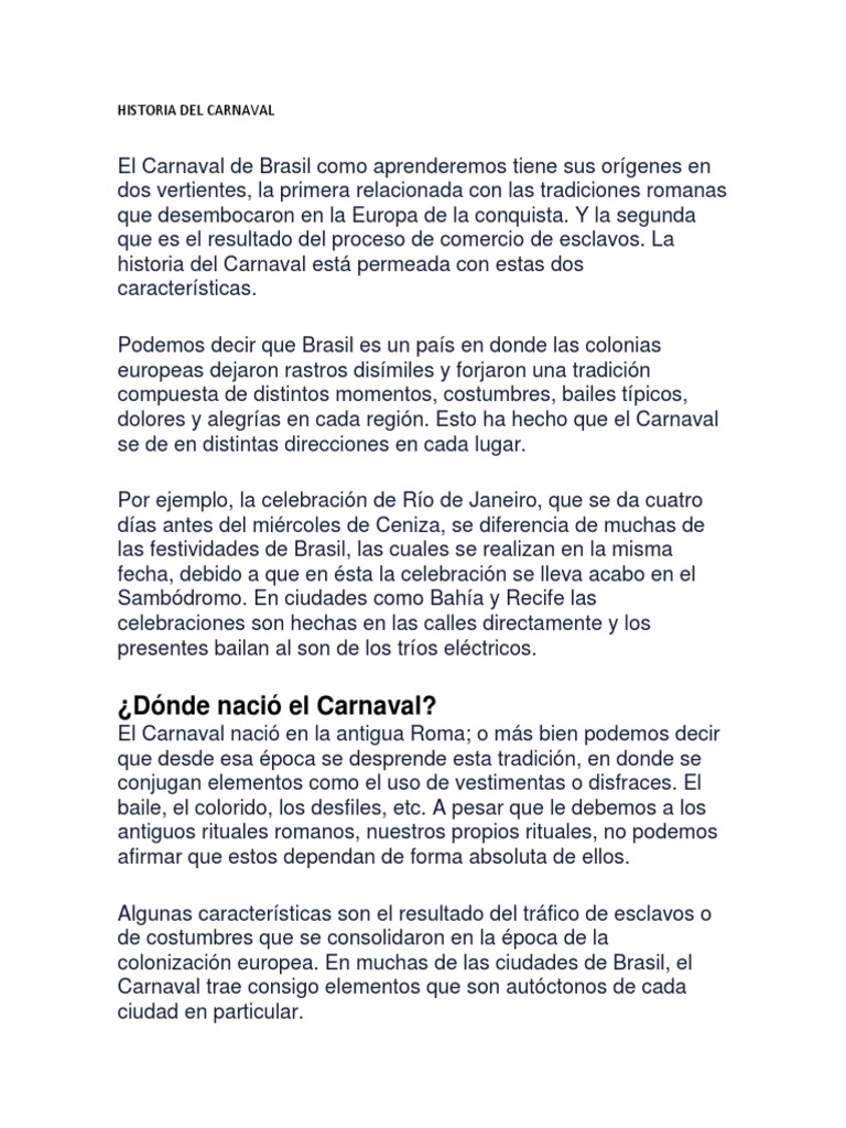 Historia Del Carnaval | PDF | Eventos a pie | Carnaval