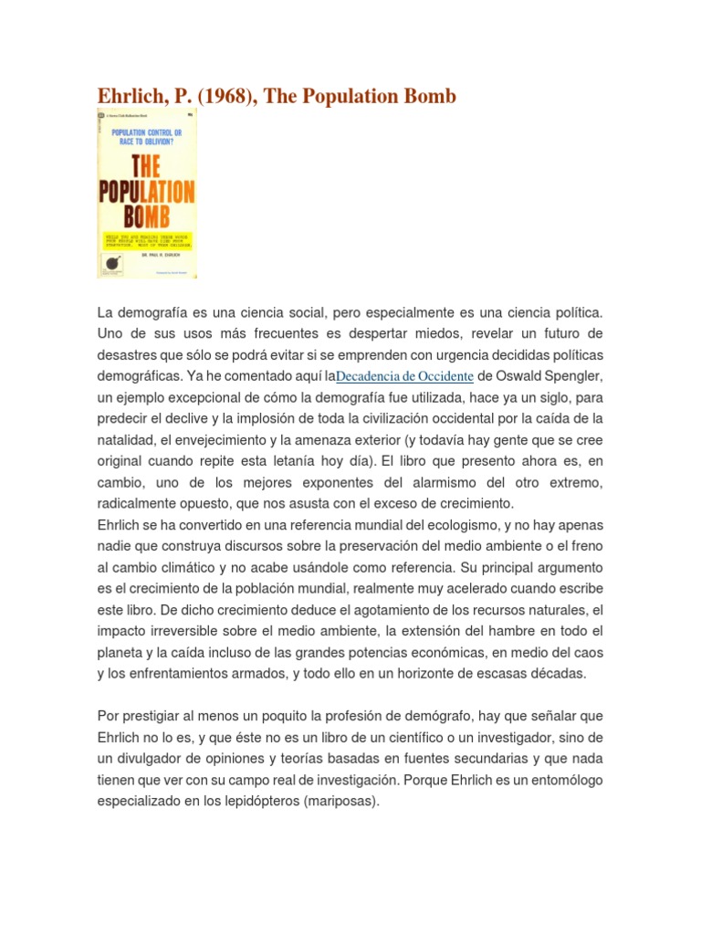 The Population Bomb | PDF | Ambientalismo | Demografía