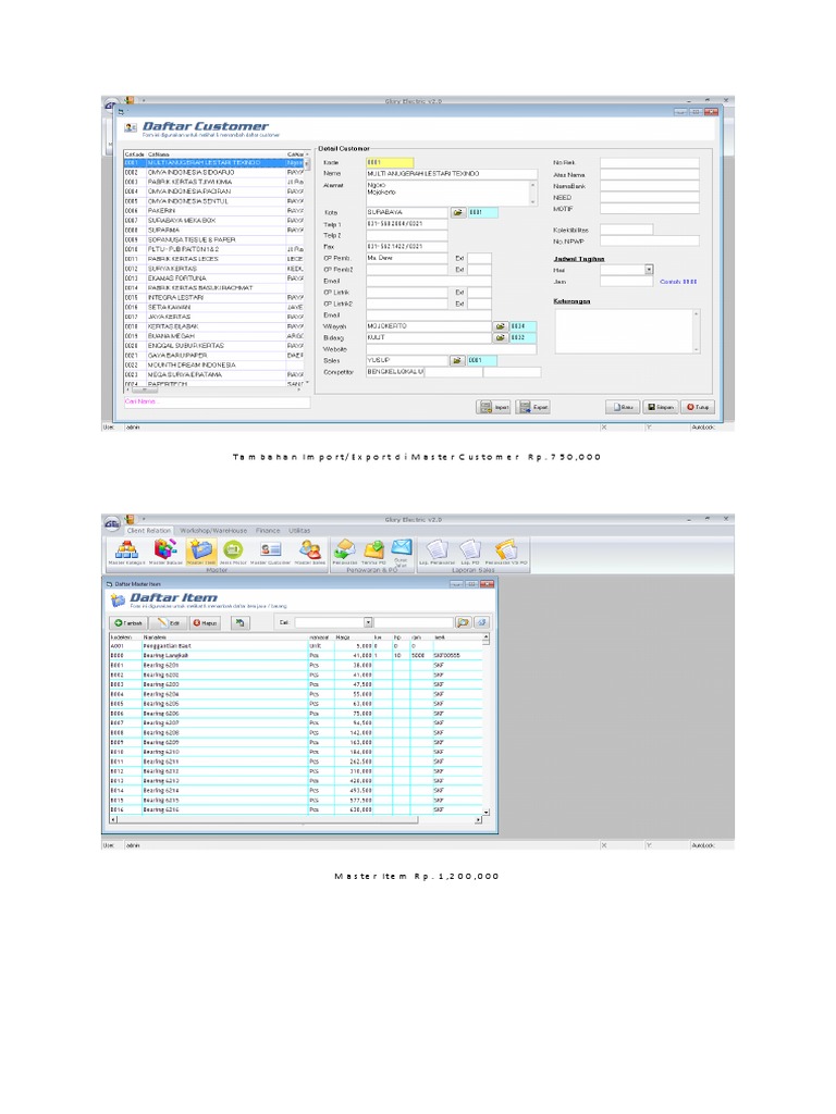 Tambahan Import/Export Di Master Customer Rp. 750,000 | PDF