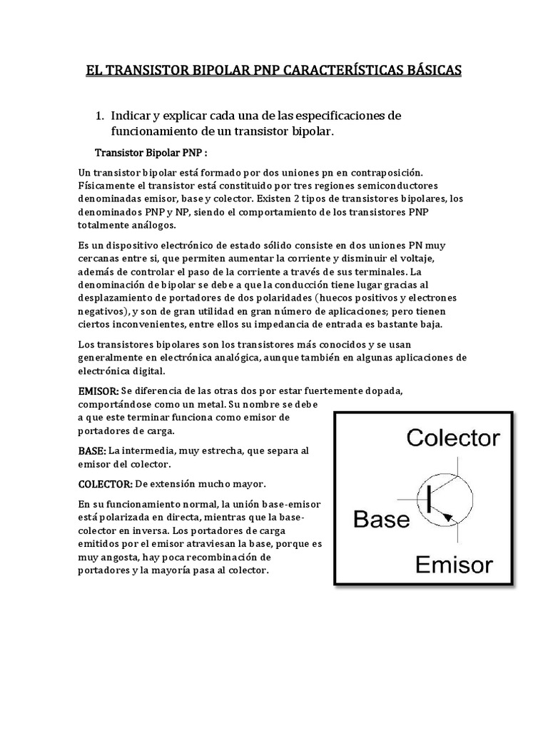 Características del Transistor PNP 2N3096 | PDF | Transistor de unión ...
