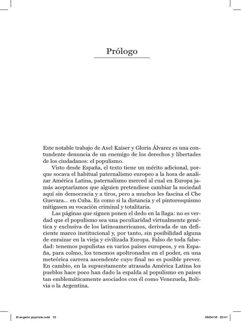 El Engano Populista - Prologo PDF | Descargar gratis PDF | Populismo | America latina