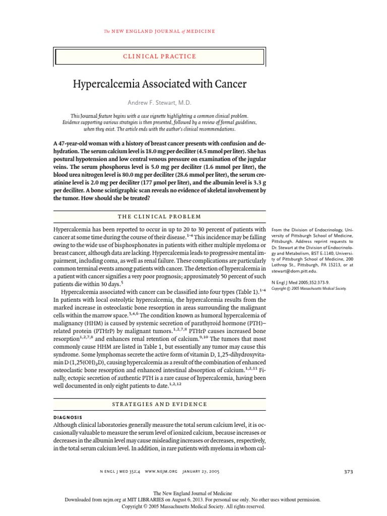 Hypercalcemia Associated With Cancer: Clinical Practice | Download Free ...