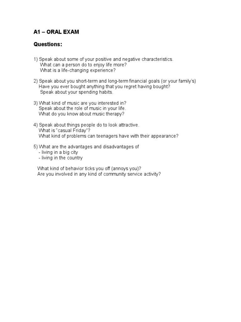 A1 Oral Exam: Personal Insights & Lifestyle | PDF | Lifestyle