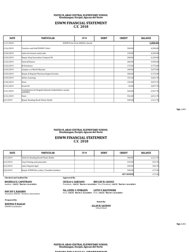 Eswm Financial Statement: Mateo B. Abao Central Elementary School ...