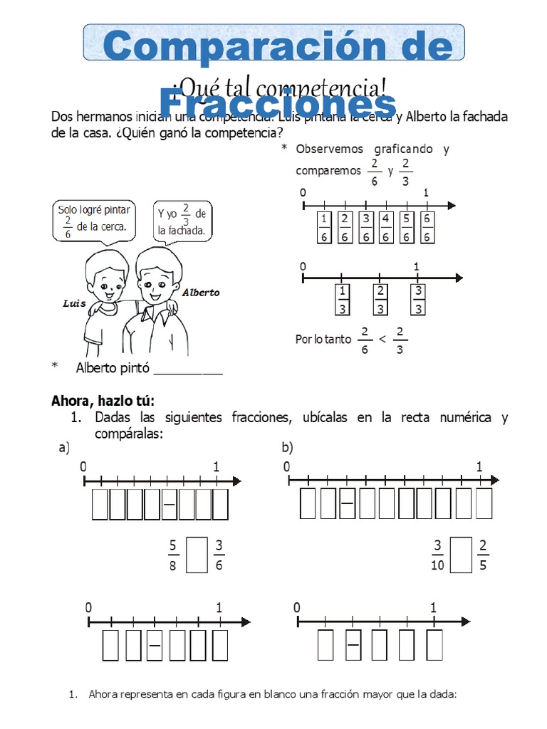 Comparación De Fracciones 4to Grado
