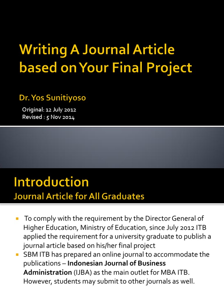 Journal Article Based On Final Project | PDF | Master Of Business ...