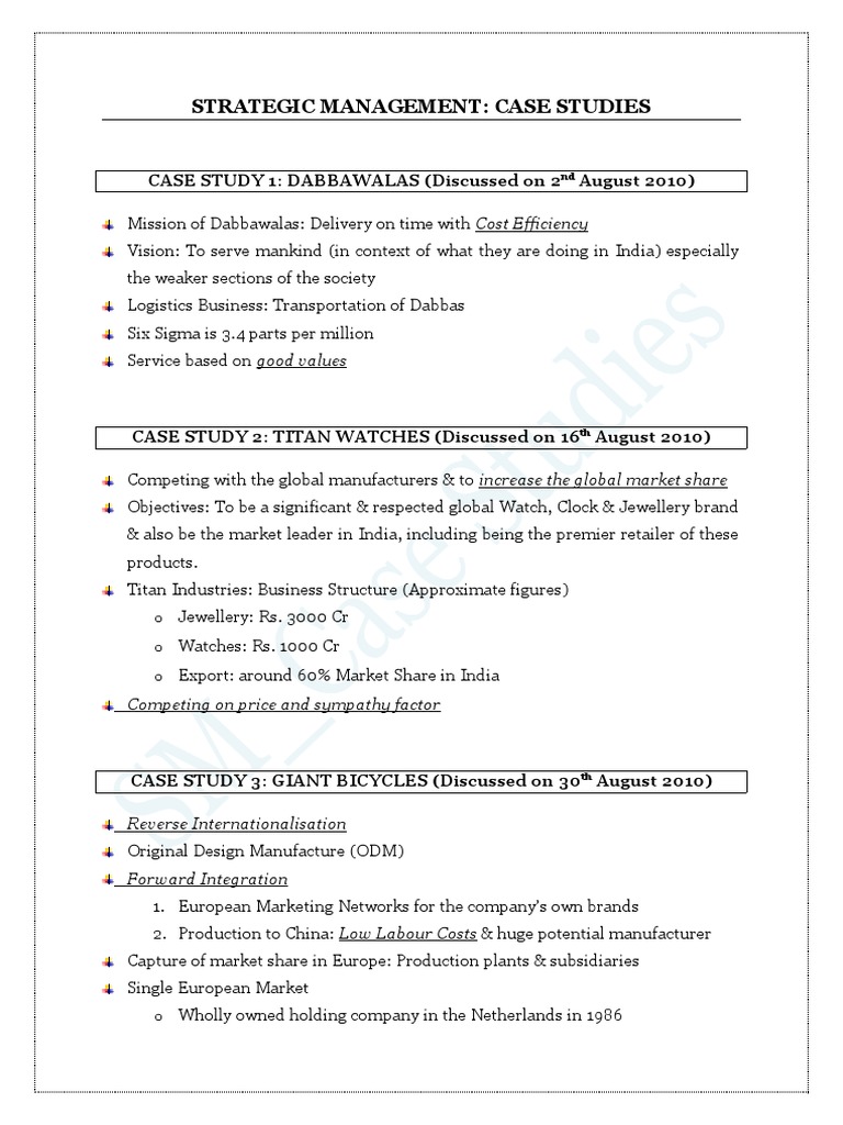 Strategic Management: Case Studies: CASE STUDY 1: DABBAWALAS (Discussed ...
