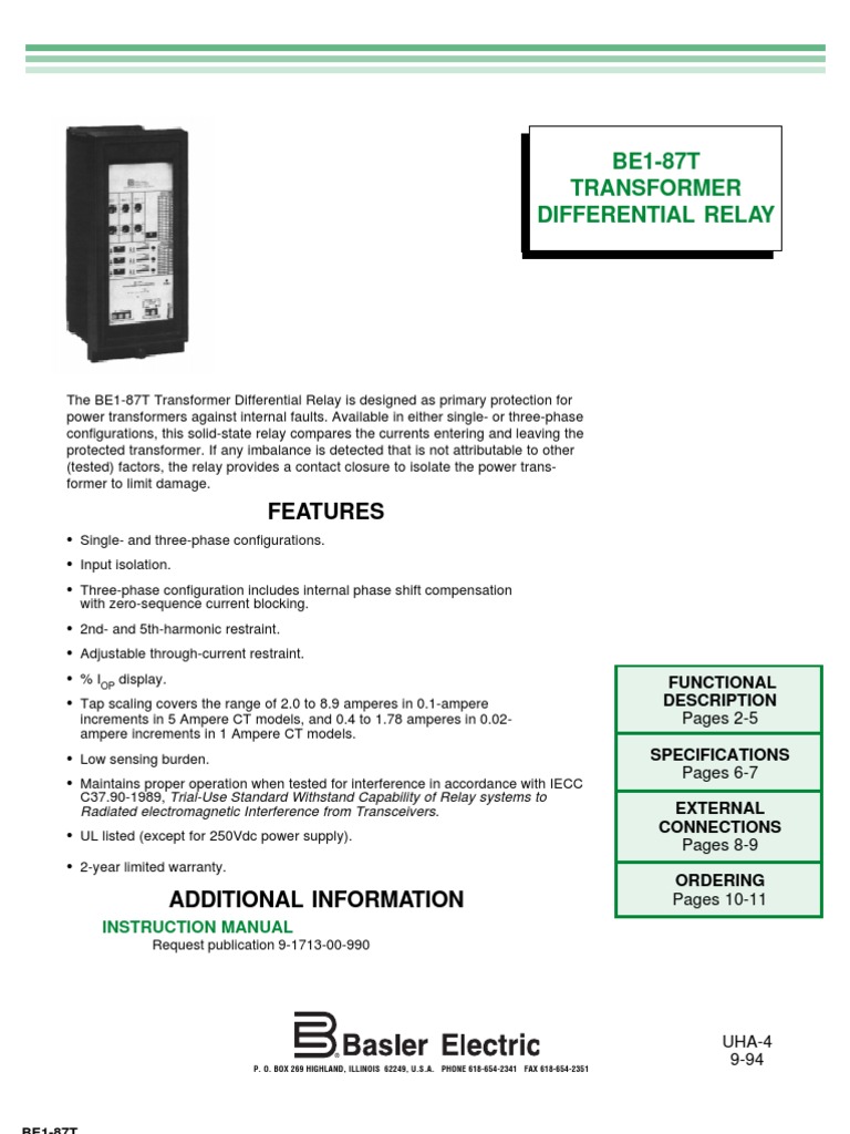BE1 87T Instruction MANUAL | Download Free PDF | Relay | Transformer