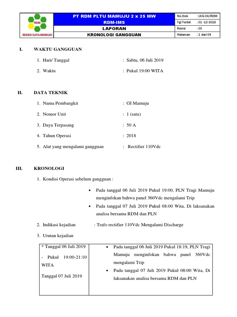 Laporan Gangguan ID Fan Unit #1 - Contoh RDM | PDF