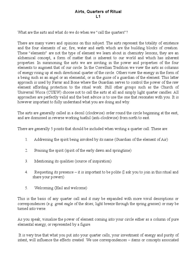 Wiccan Rituals: Calling the Quarters | PDF | Rituals | Wicca