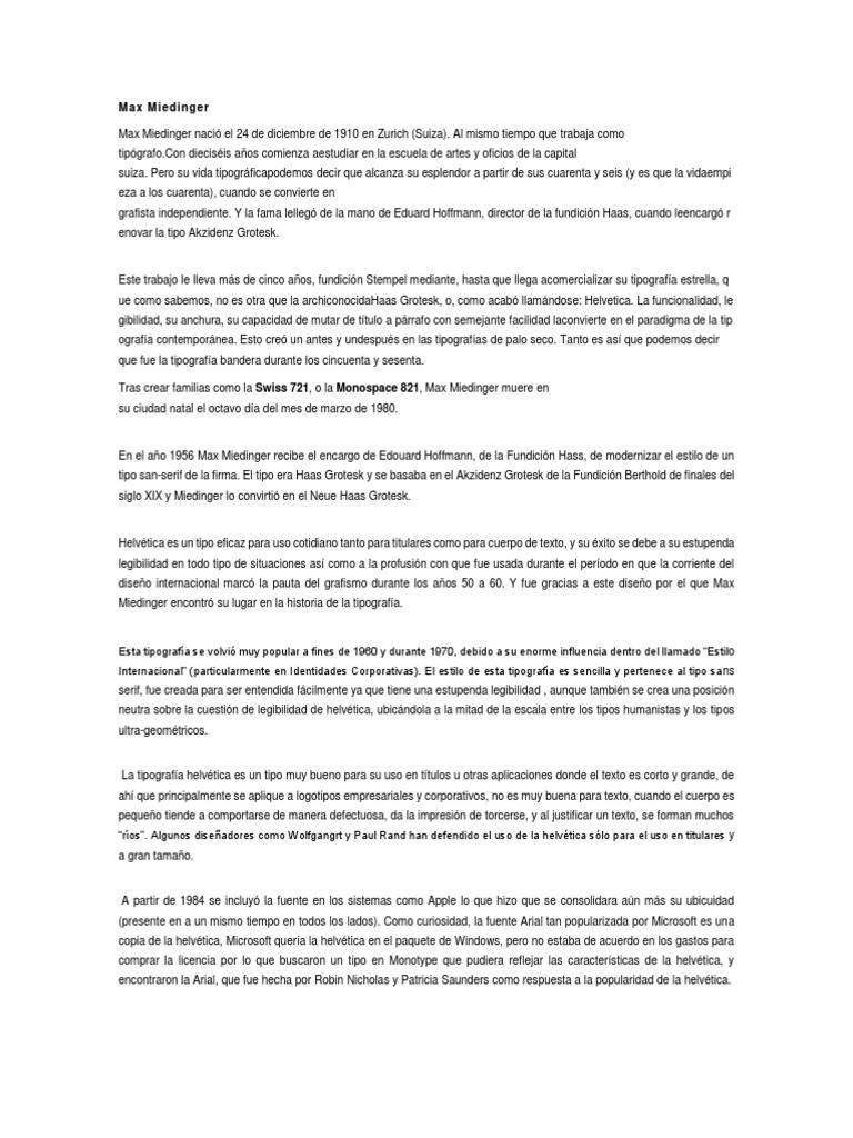 Max Miedinger y la Helvetica | PDF | Helvética | Diseño gráfico
