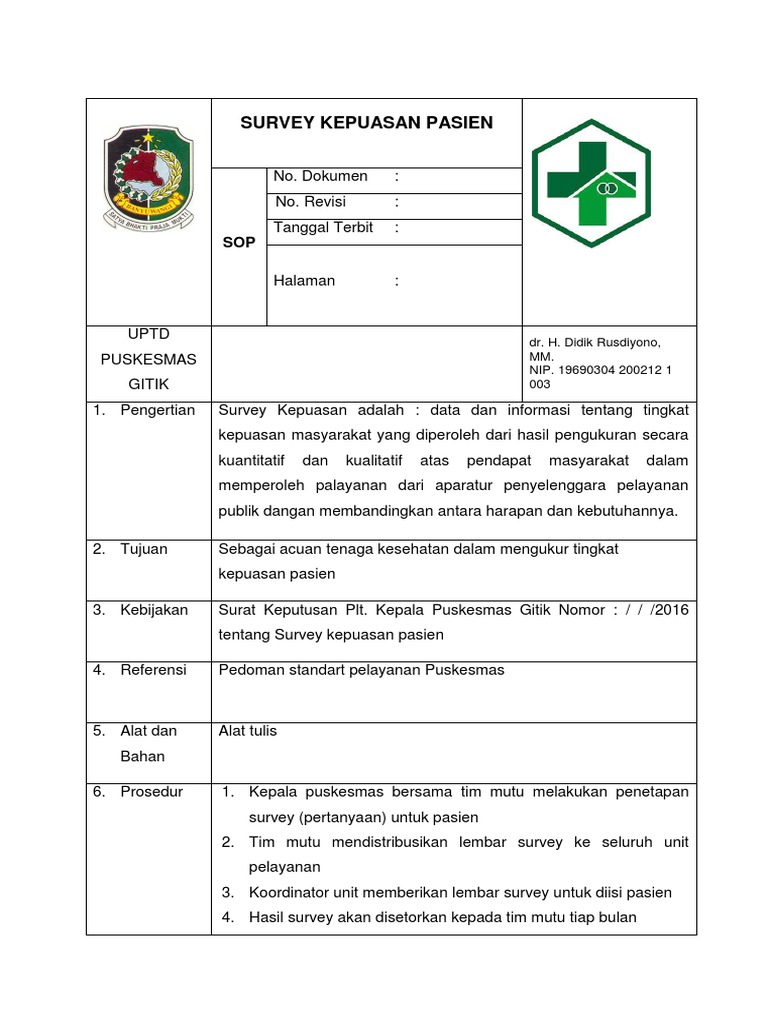 Sop Survey Kepuasan Pasien | PDF