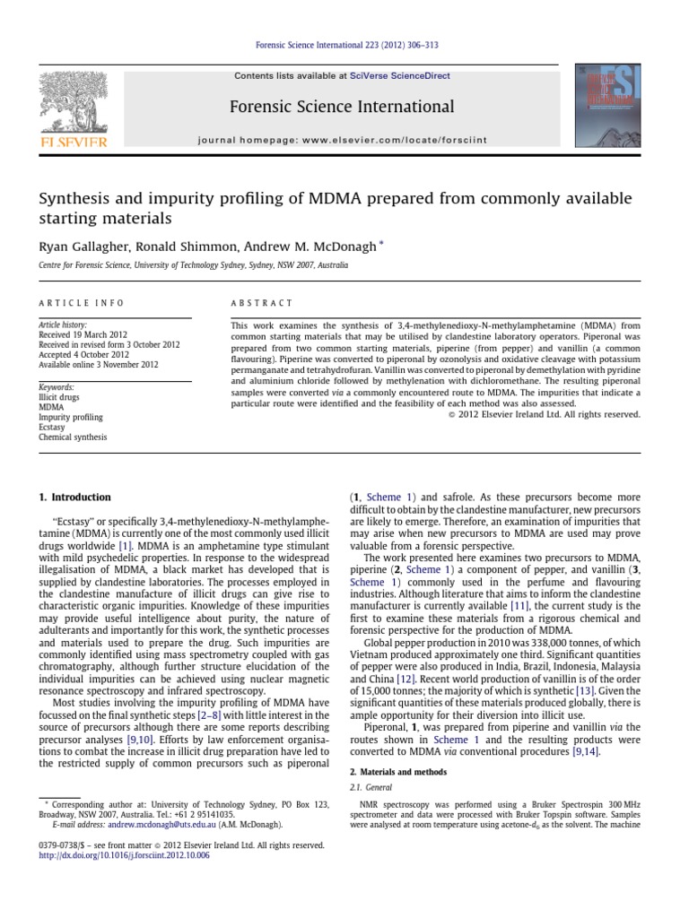 Synthesis and Impurity Profiling of MDMA Prepared From Commonly ...
