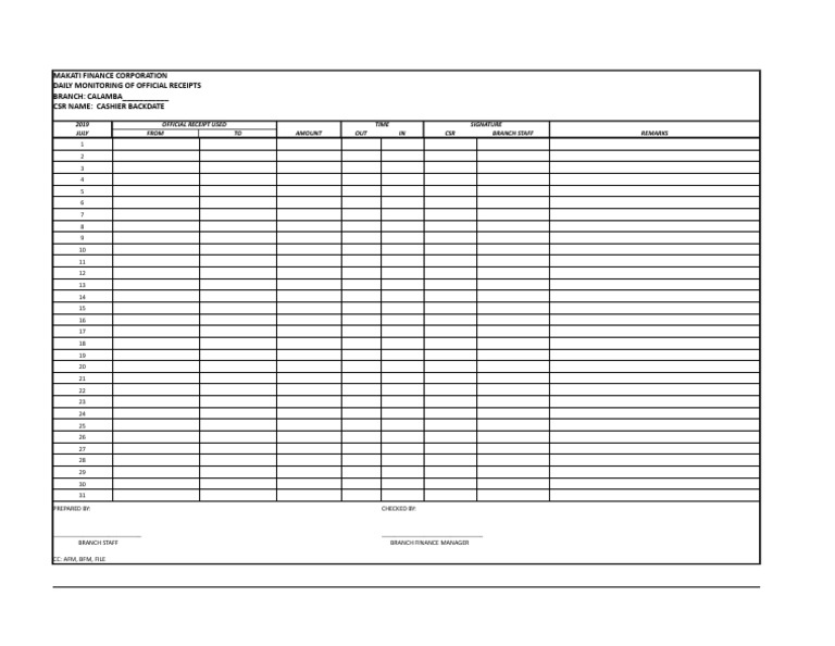 Daily Monitoring of Official Receipt | PDF | Business