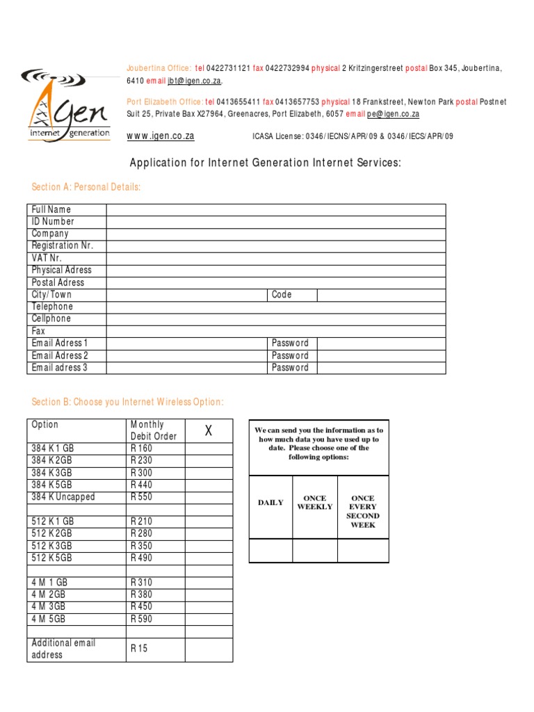 Application For Internet Generation Internet Services | PDF | Indemnity ...