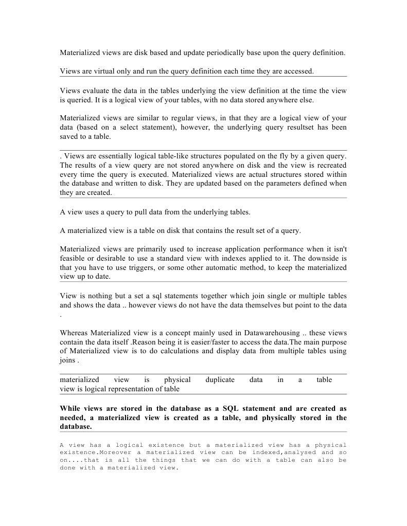 View Vs Materialized View Pdf Database Index Databases