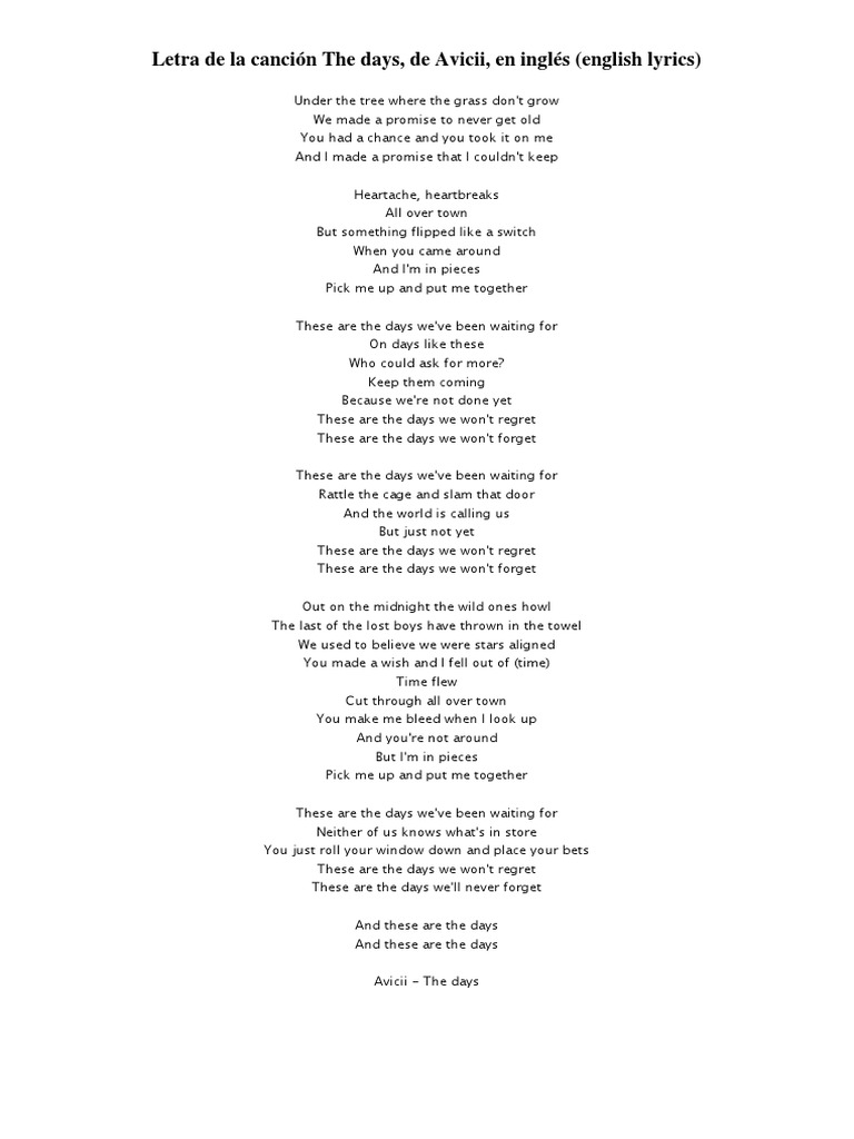 Letra de La Canción The Days | PDF