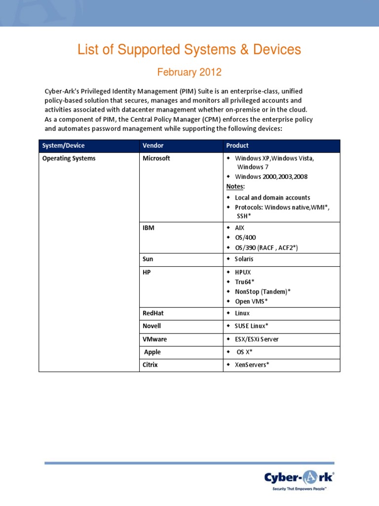 Cyberark Cpm-Supported-Devices Datasheet PDF | PDF | Juniper Networks ...