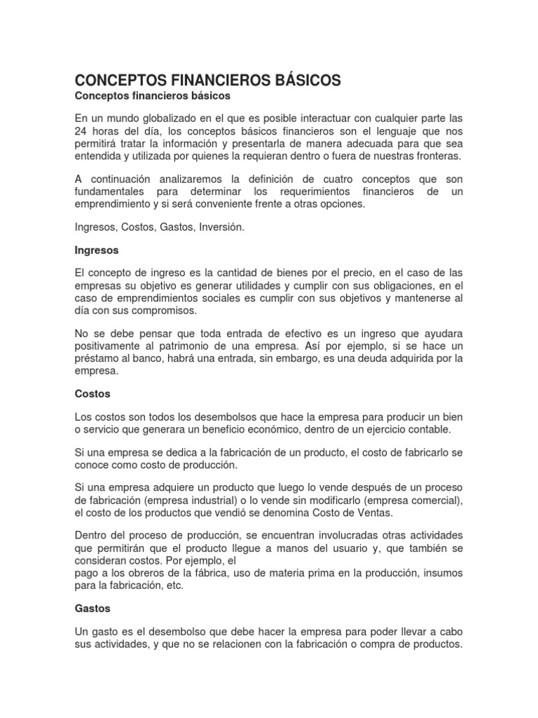 Conceptos Financieros Básicos | PDF | Costo | Beneficio (economía)