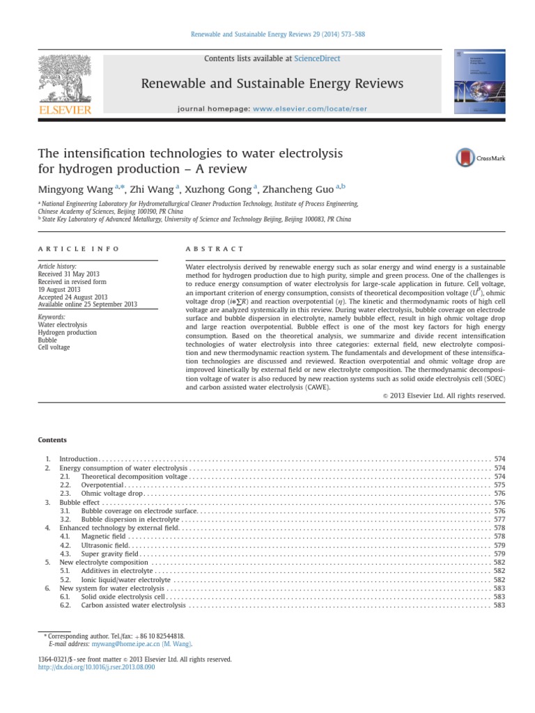 Water Electrolysis for Hydrogen Production | PDF | Electrochemistry ...