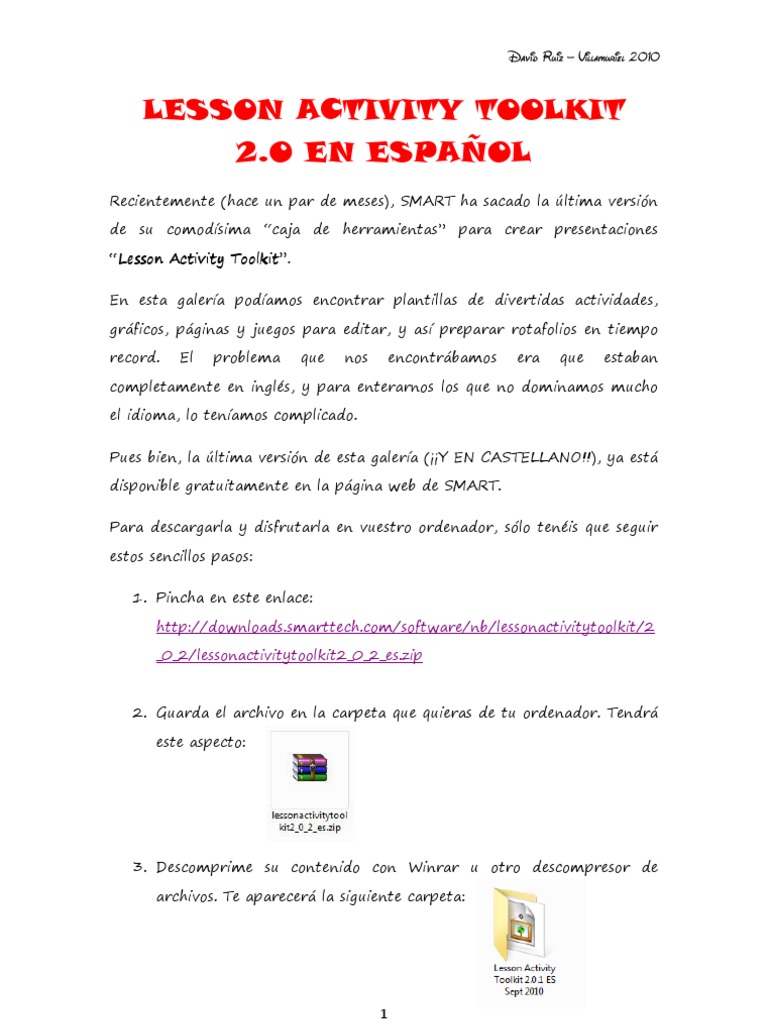 Tutorial para Descargarse El Lesson Activity Toolkit 2.0 en Español David Ruiz | PDF ...