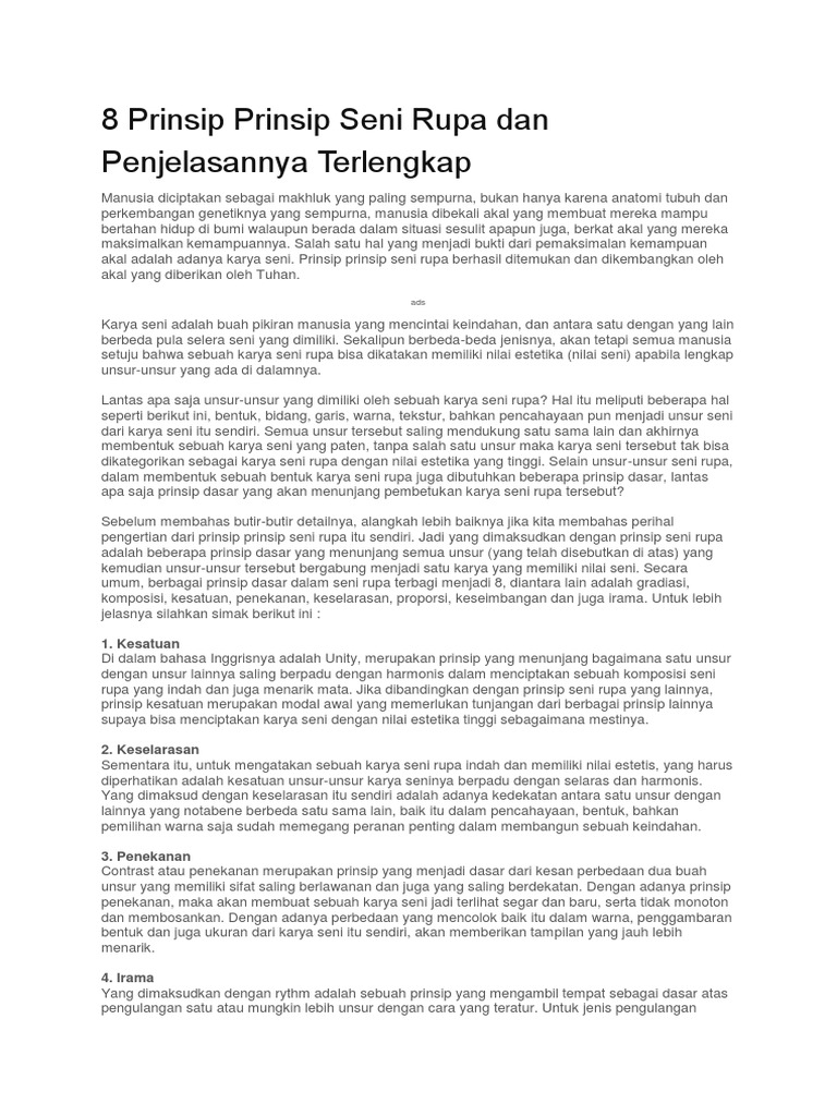 8 Prinsip Prinsip Seni Rupa Dan Penjelasannya Terlengkap | PDF
