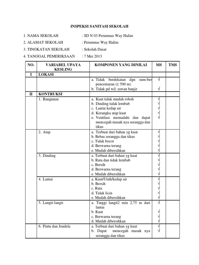 Inspeksi Sanitasi Sekolah | PDF
