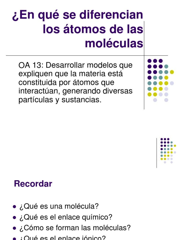 En Que Se Diferencias Los átomos De Las Moléculas Ppt Pdf