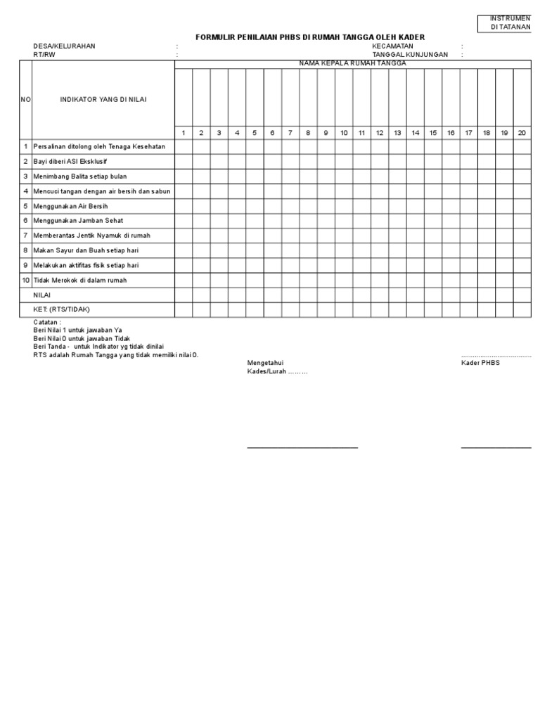Form Pendataan PHBS Desa | PDF