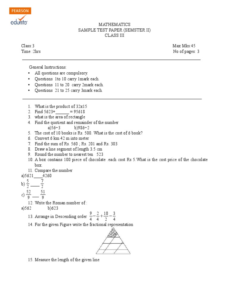 Cbse Class 3 Maths Sample Paper Term 2 Model 3 PDF | PDF | Elementary ...