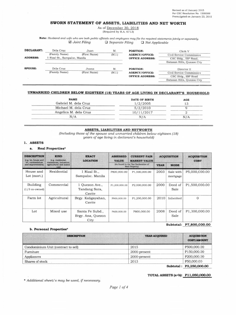 Sample SALN Form 2019 PDF | PDF