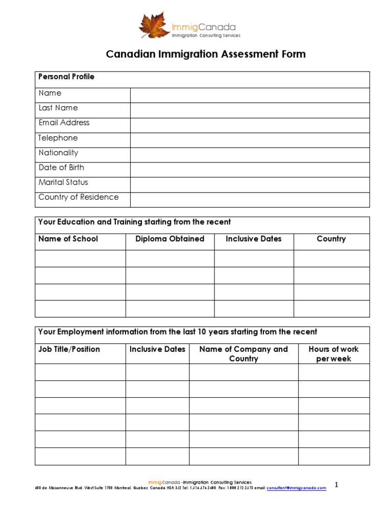 Canadian Immigration Assessment Form | PDF | Canada | Quebec