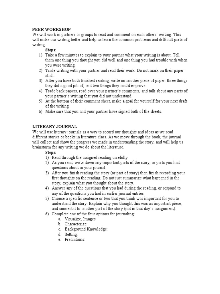 Peer Workshop and Literary Journal Guide | PDF | Career & Growth ...