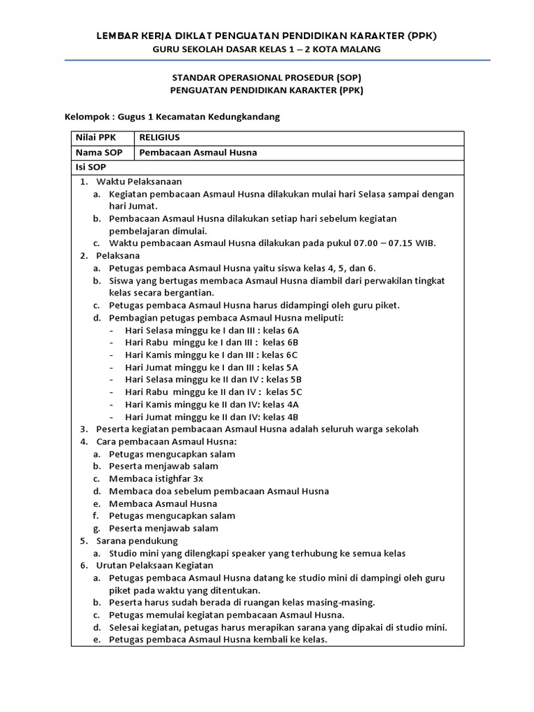 LKS - Sop - PPK 5 Nilai Karakter | PDF