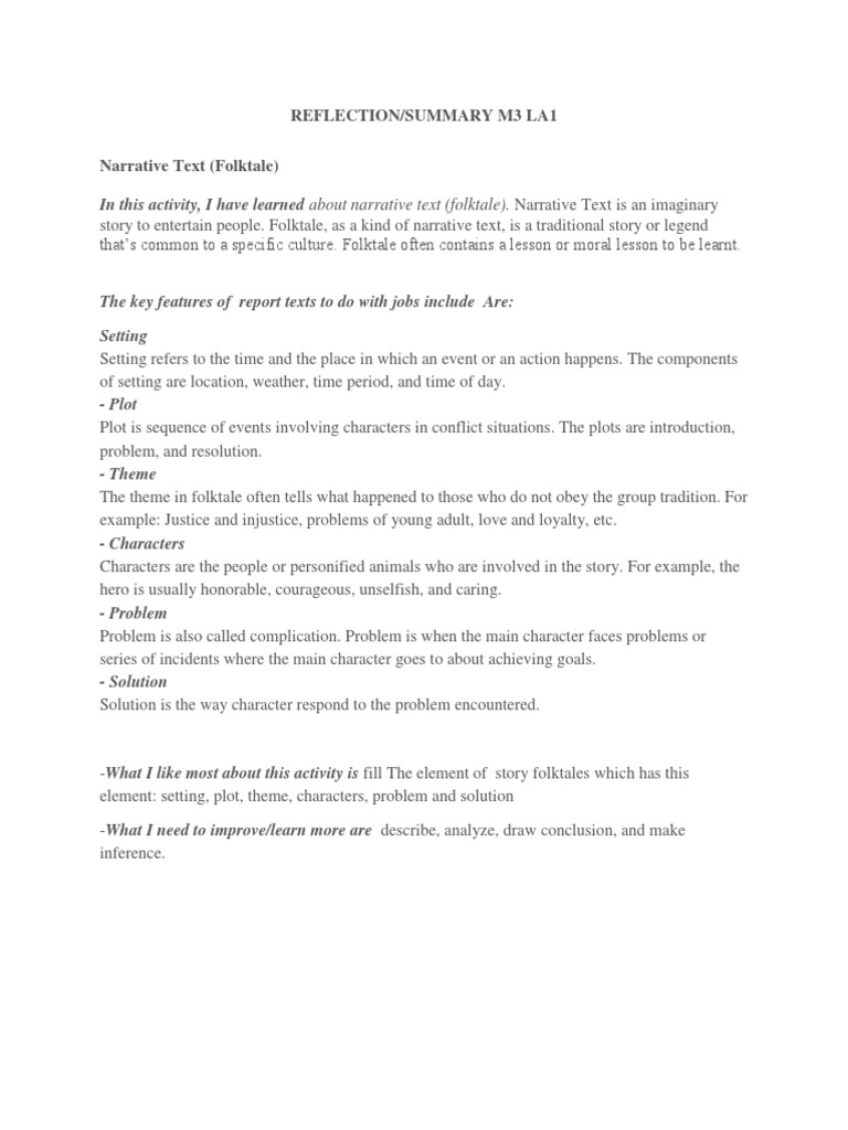 In This Activity, I Have Learned About Narrative Text (Folktale ...