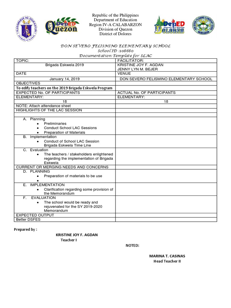 Brigada Eskwela 2019 SLAC Doc Template | PDF | Learning