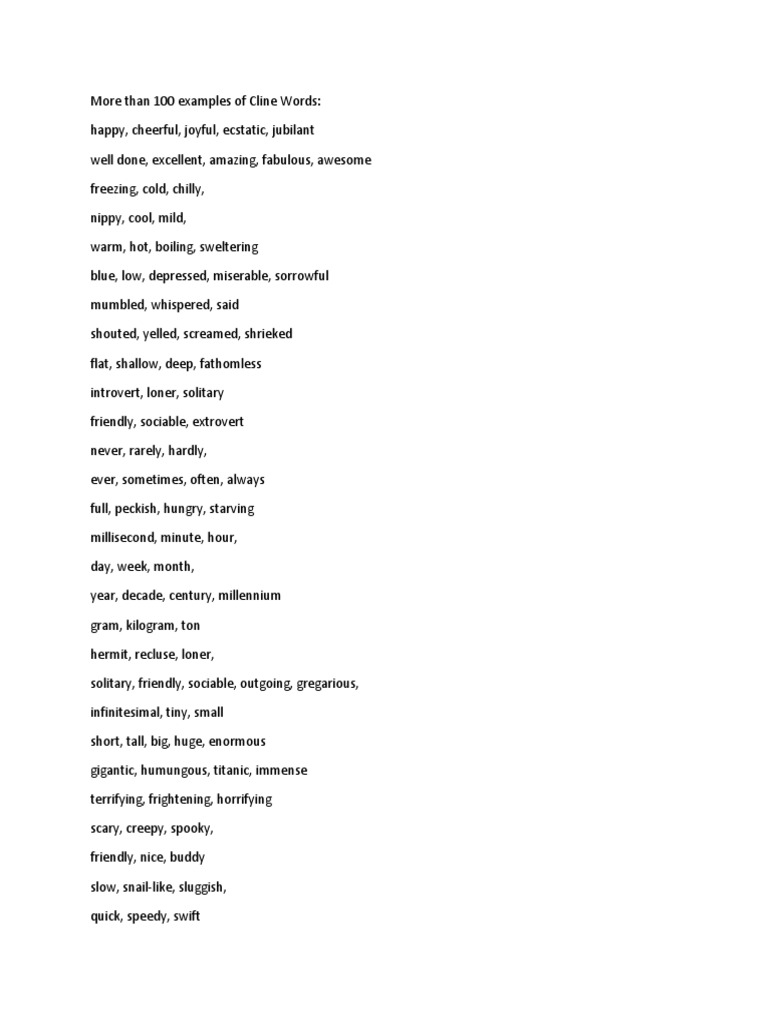 More Than 100 Examples of Cline Words | PDF