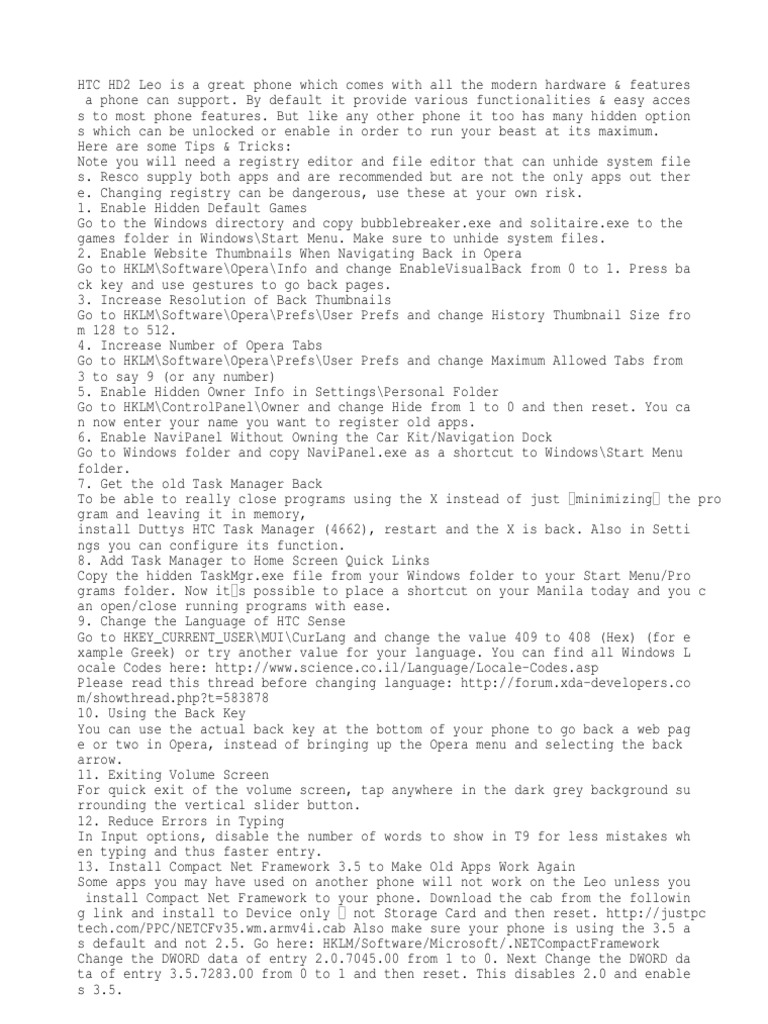 37 Tips and Tricks Using HD2 | PDF | Windows Registry | Computer File