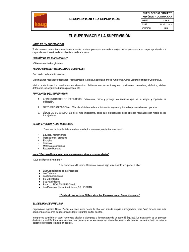 El Supervisor y La Supervision | PDF | Liderazgo | Gestión de recursos ...