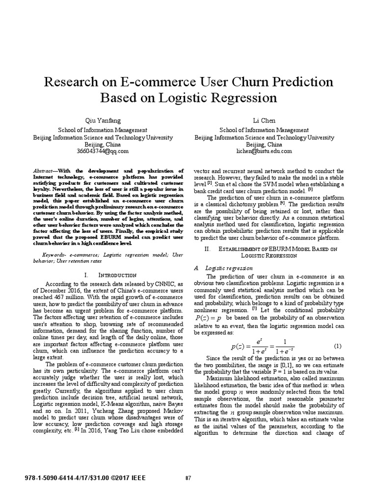 Churn Prediction Using Logistic Regression | PDF | Prediction | E Commerce